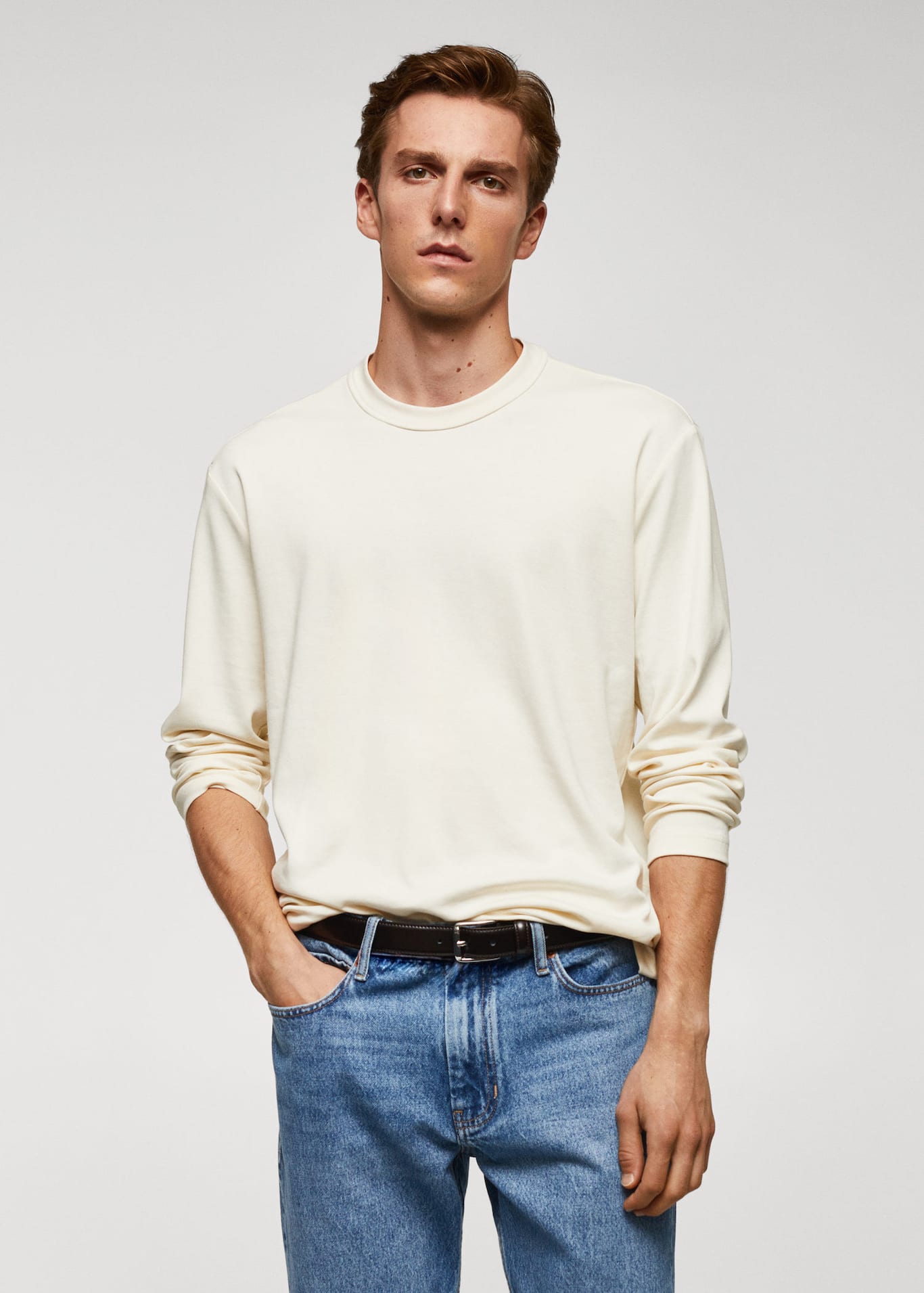 100 Cotton Long Sleeved T Shirt Men Mango Man Usa