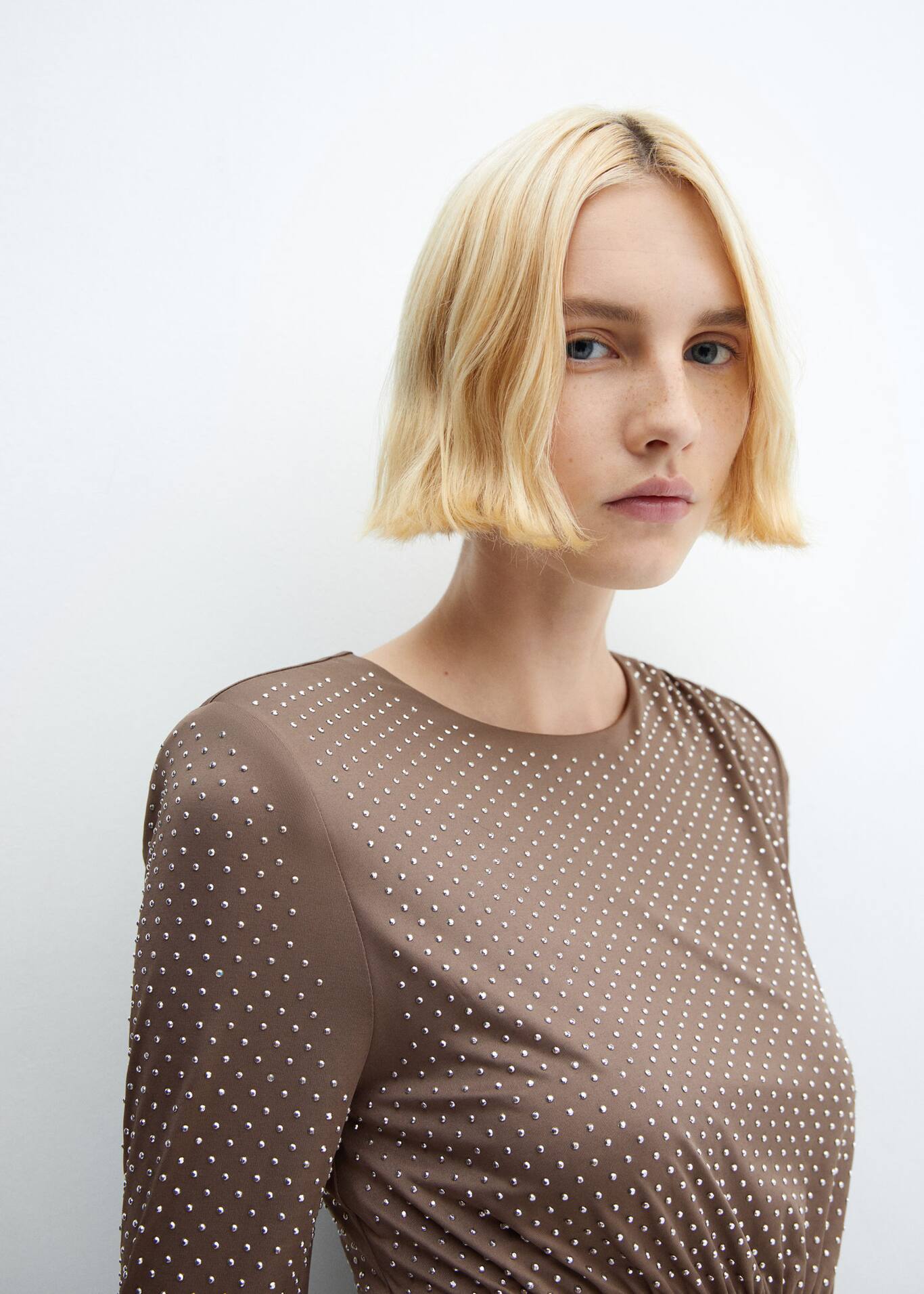 Rhinestone Dress With Ruched Detail Women Mango United Kingdom