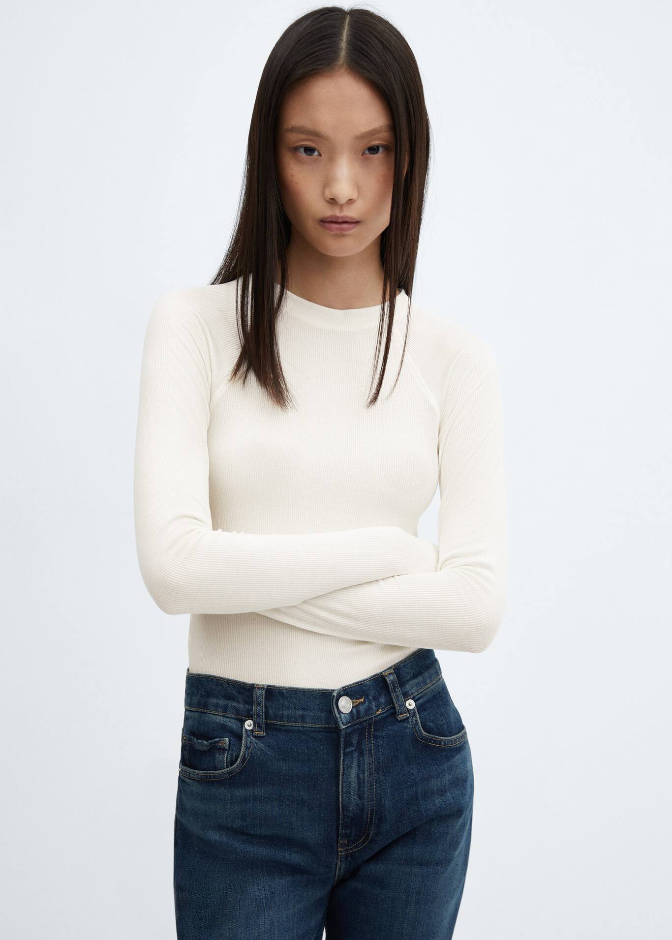 Ribbed Long Sleeved T Shirt Women Mango Usa