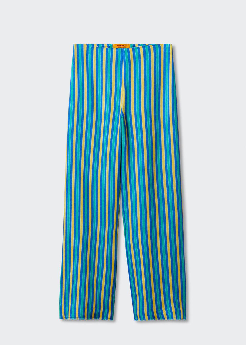 Multi-coloured striped linen trousers - Woman | MANGO OUTLET United Kingdom