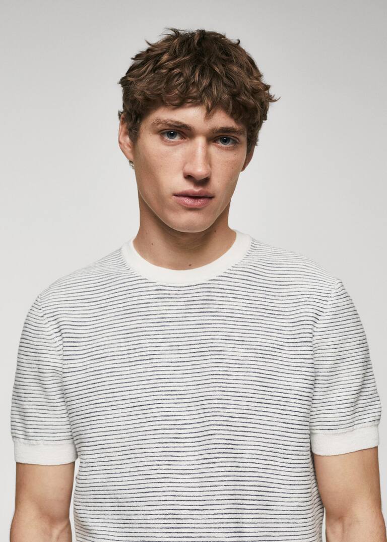 Textured Striped T Shirt Men Mango Man Usa