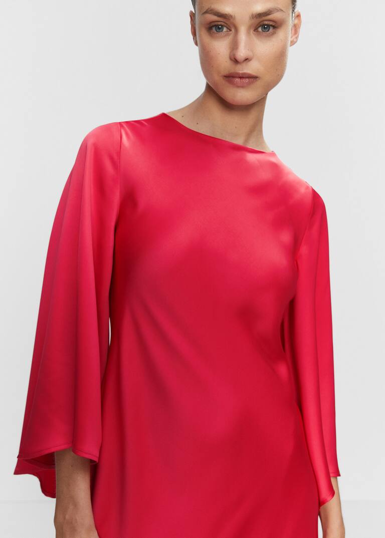 Flared Sleeve Satin Dress Women Mango Usa
