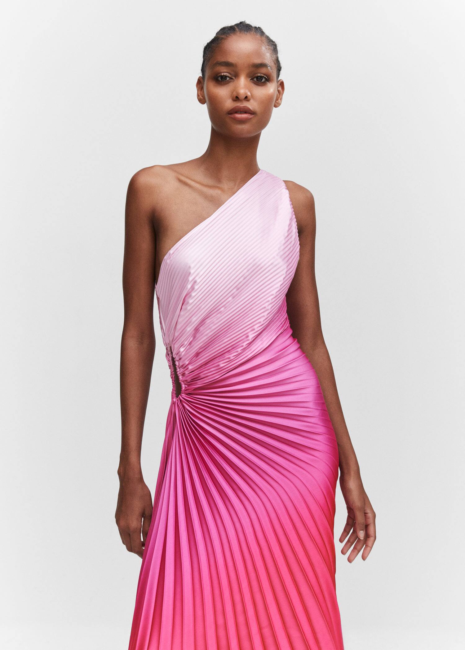Asymmetrical Pleated Dress Woman Mango United Arab Emirates