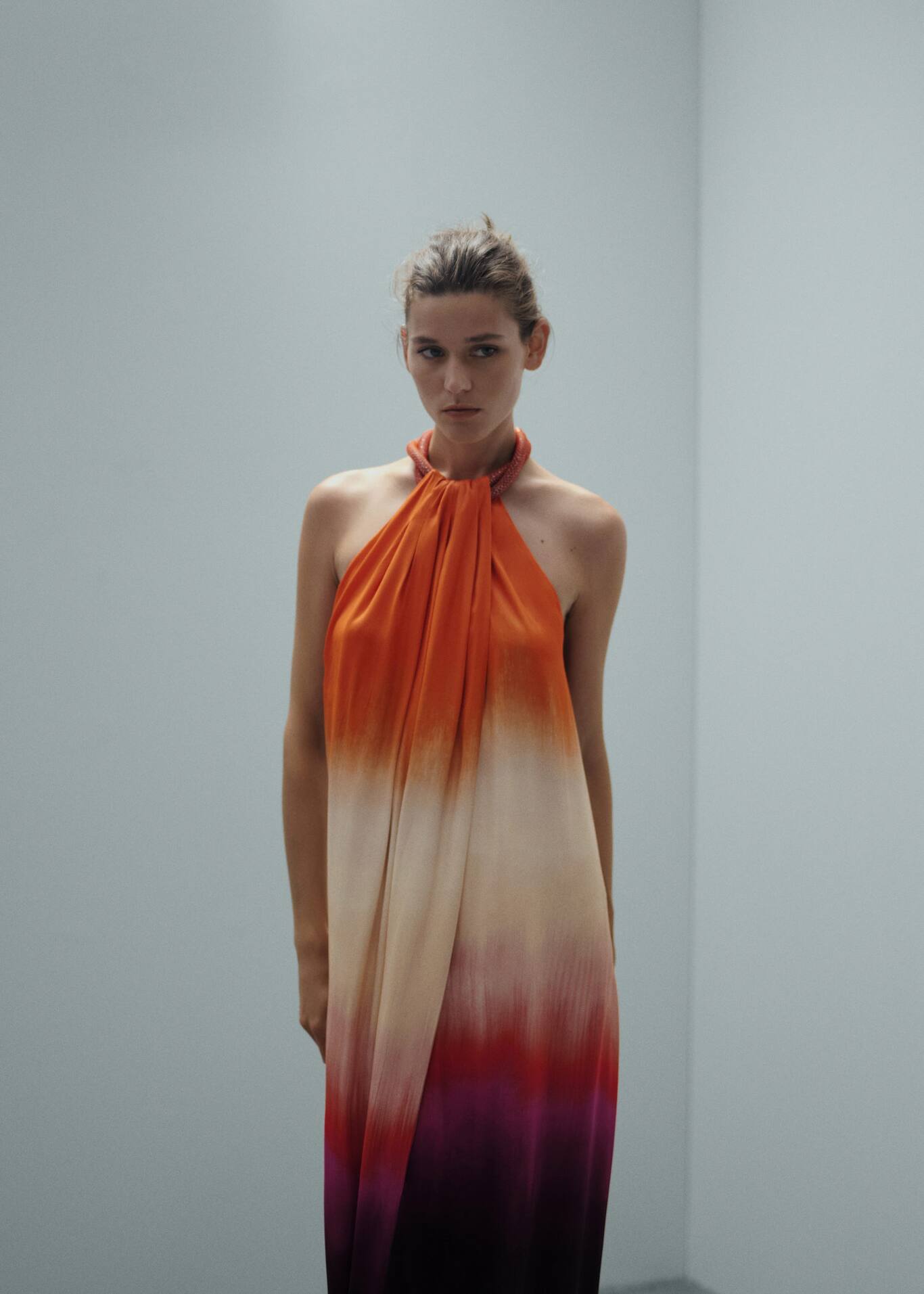 Structured Satin Dress With Rhinestone Neckline Women Mango United