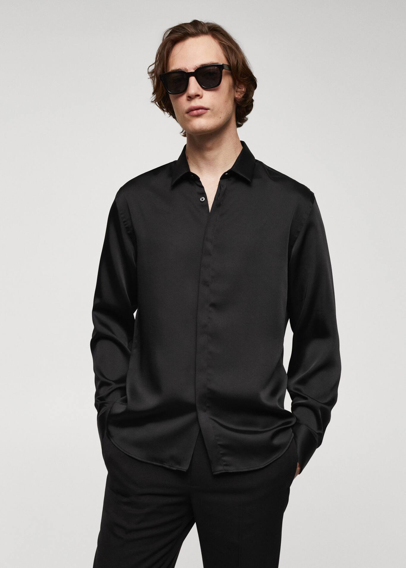 Satin Finish Flowy Shirt Men Mango Man Usa