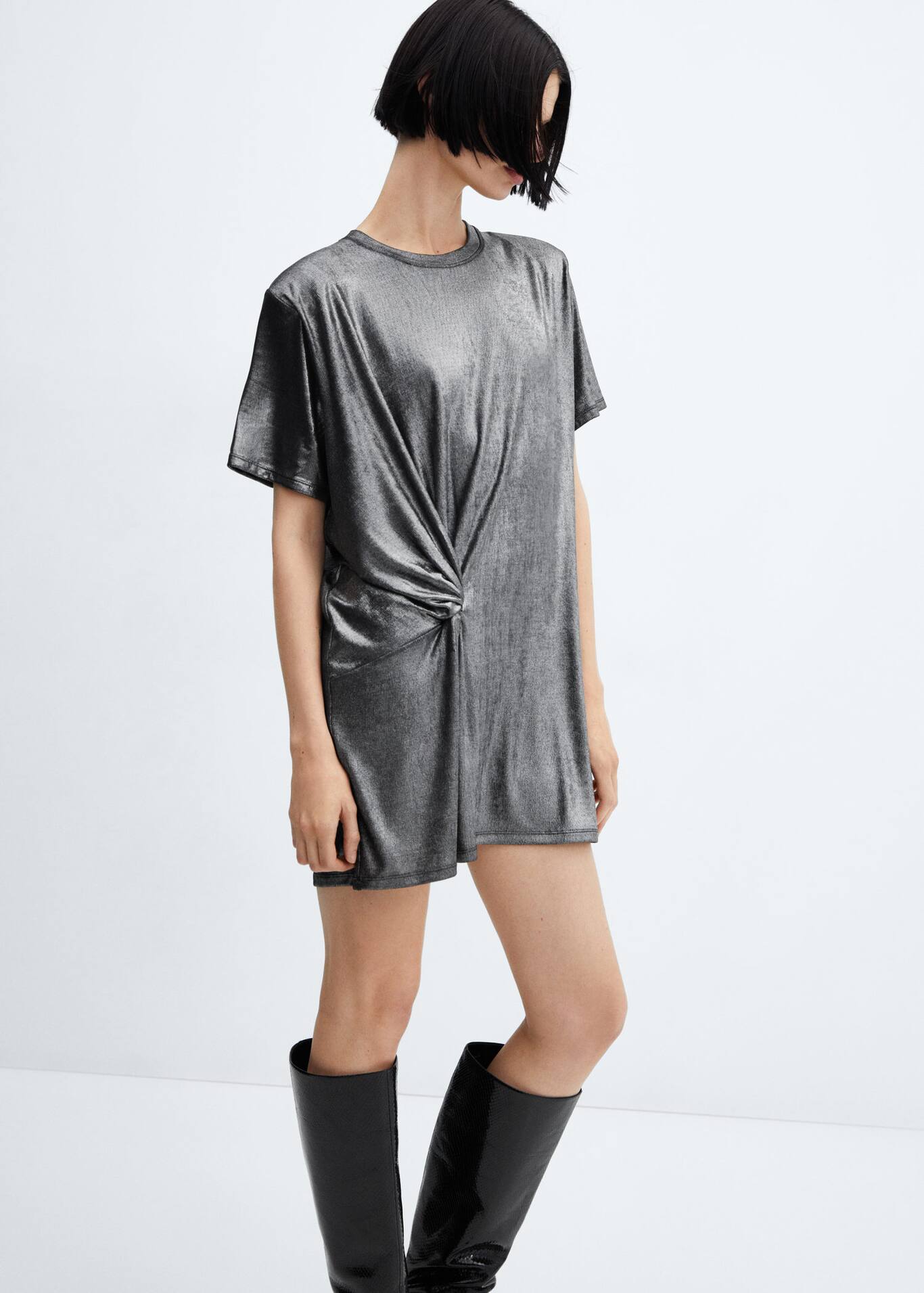 Foil Dress With Knot Detail Women Mango Usa