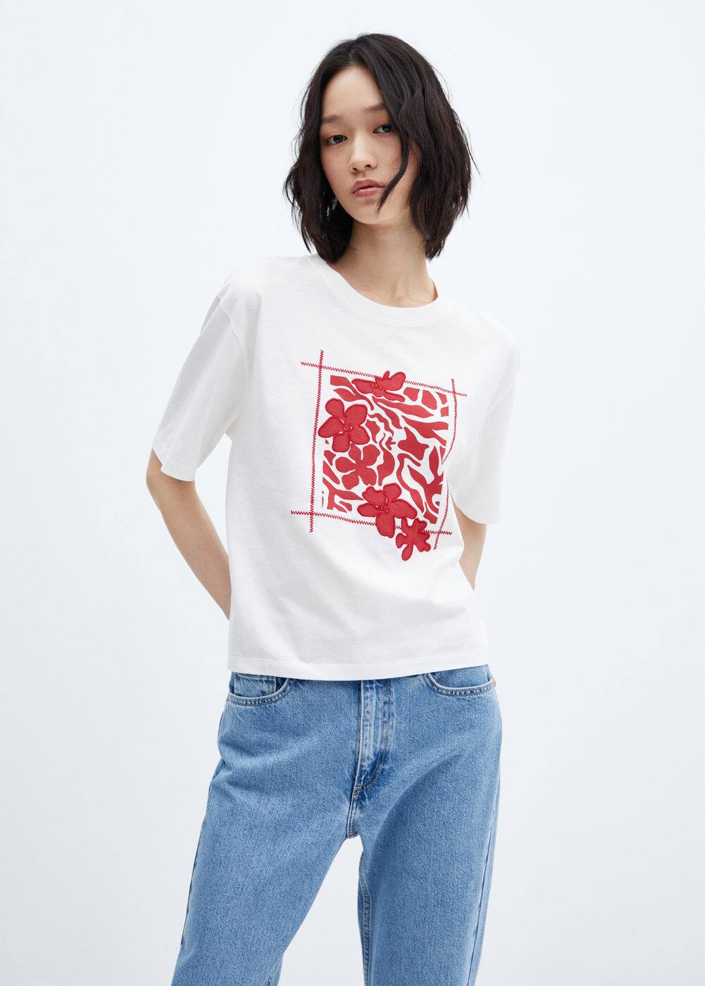 Embroidered details print t-shirt - Woman | Mango Croatia