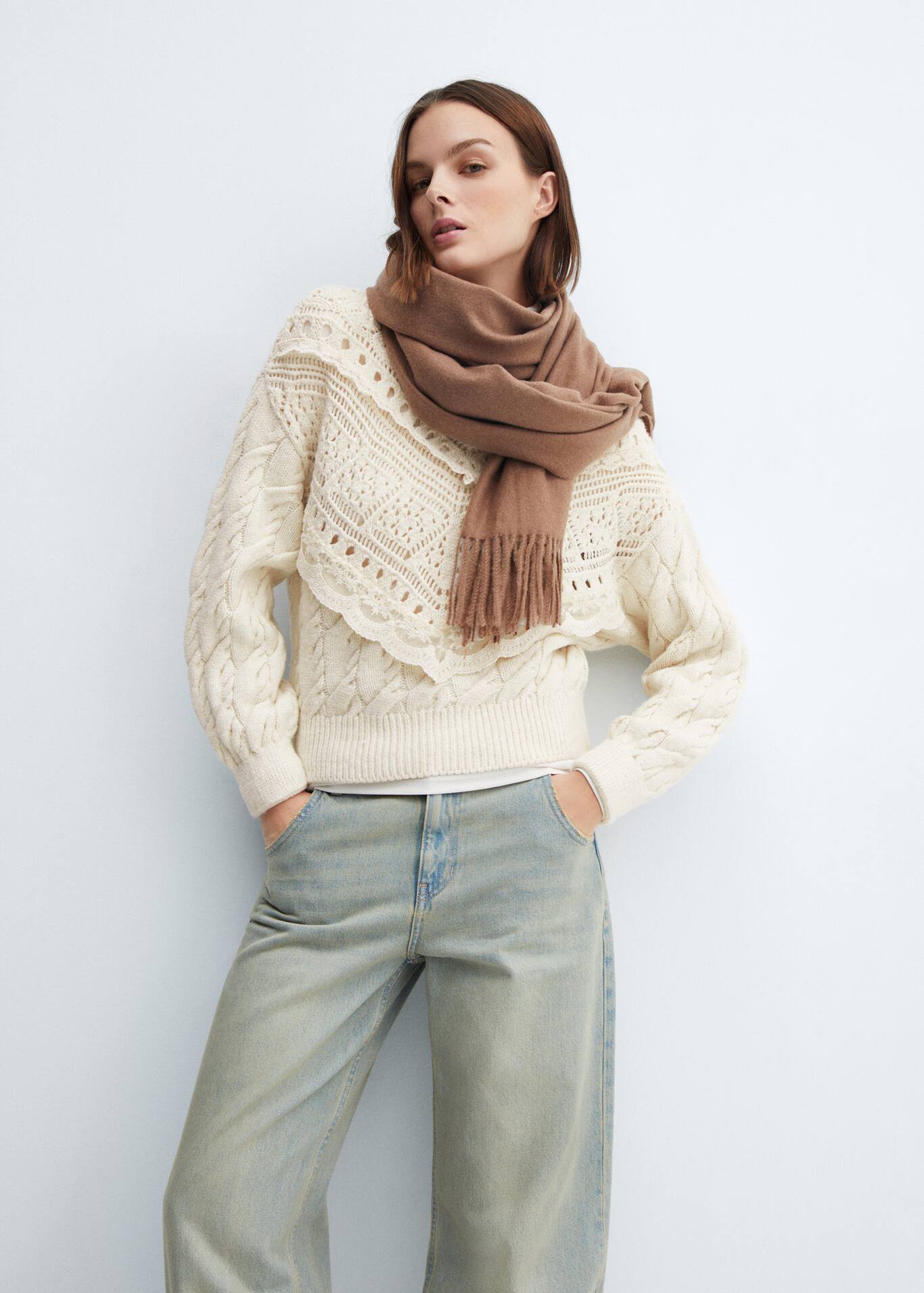 Pull Over Maille Détails Ajourés Femme Mango France