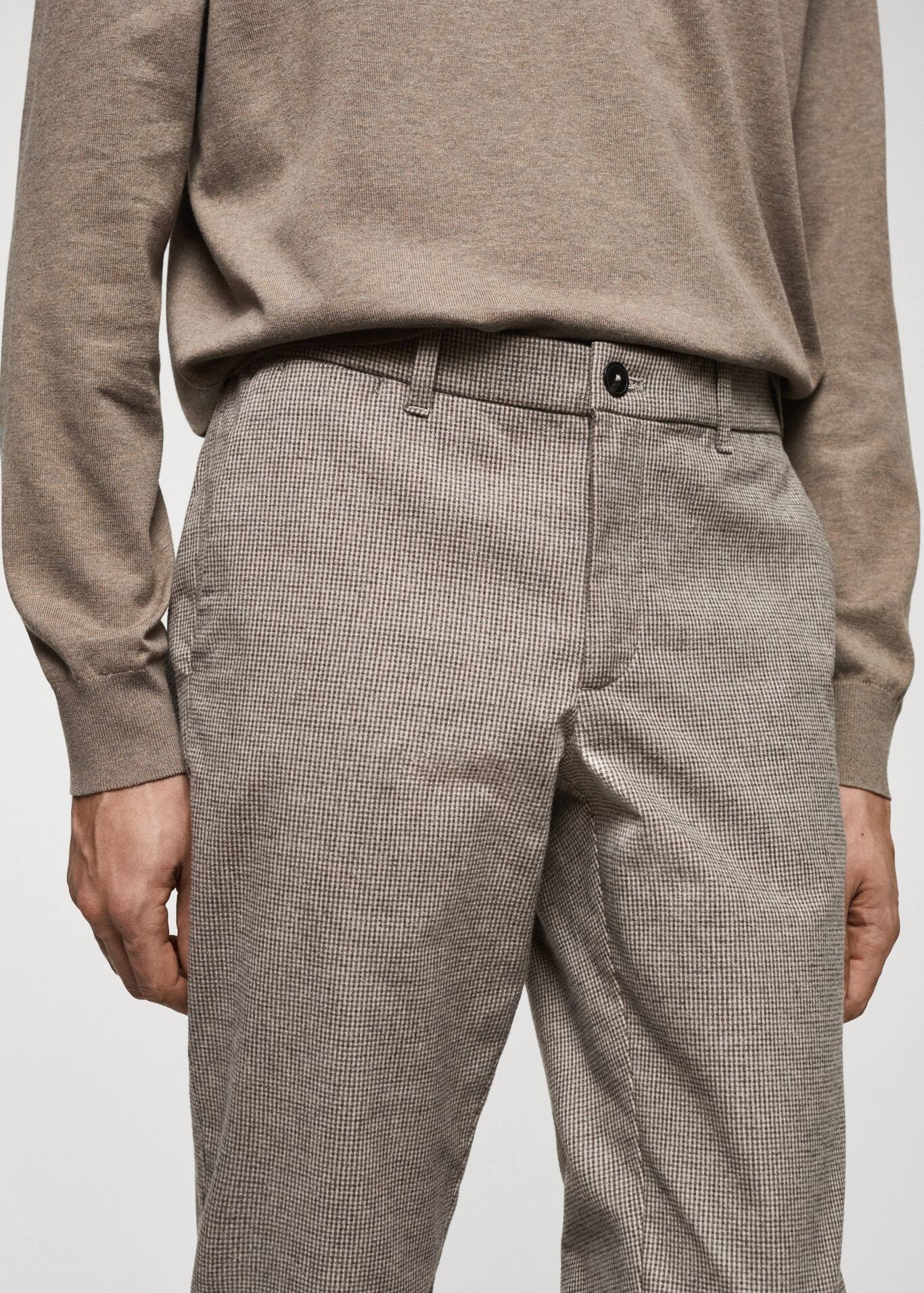 Pantalon Slim Fit Coton Micro Pied De Poule Homme Mango Man France