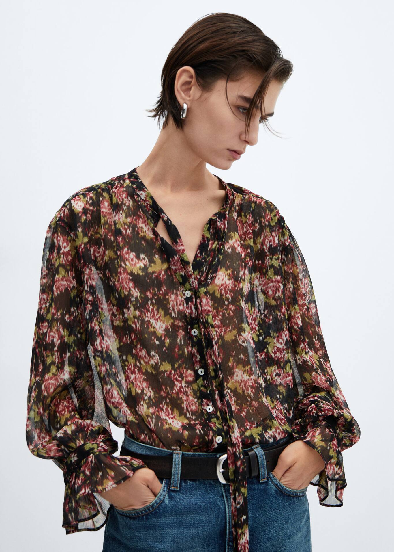 Semi-transparent floral blouse - Women | Mango USA