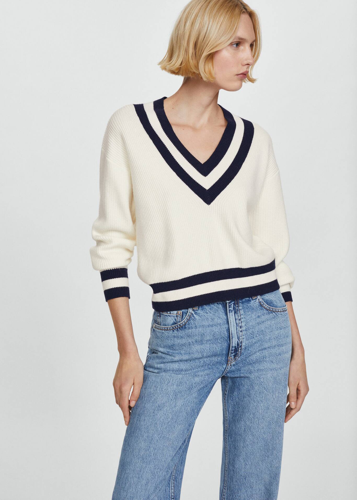 Contrasting V Neck Sweater Women Mango Usa