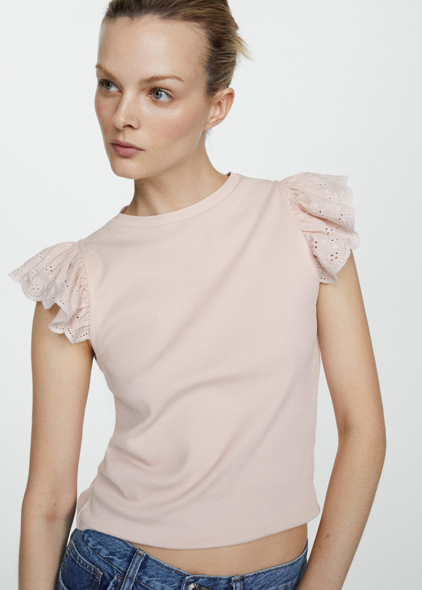 T Shirt With Ruffled Sleeves Woman Mango Canada