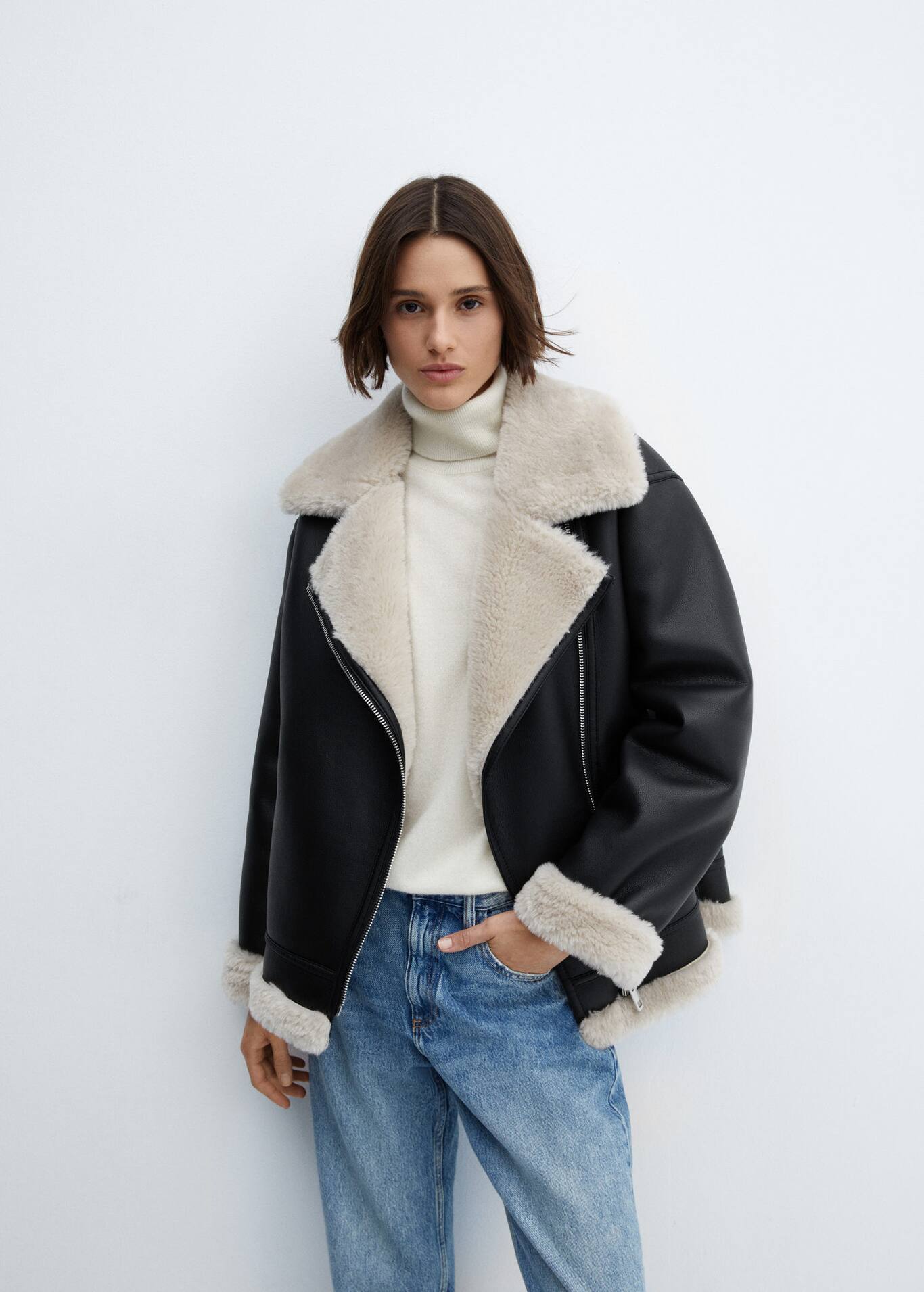 Chaqueta Doble Faz Efecto Piel Mujer Mango Colombia