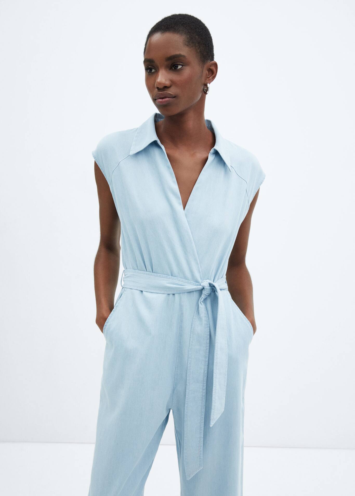 Denim Jumpsuit With Belt Women Mango Usa