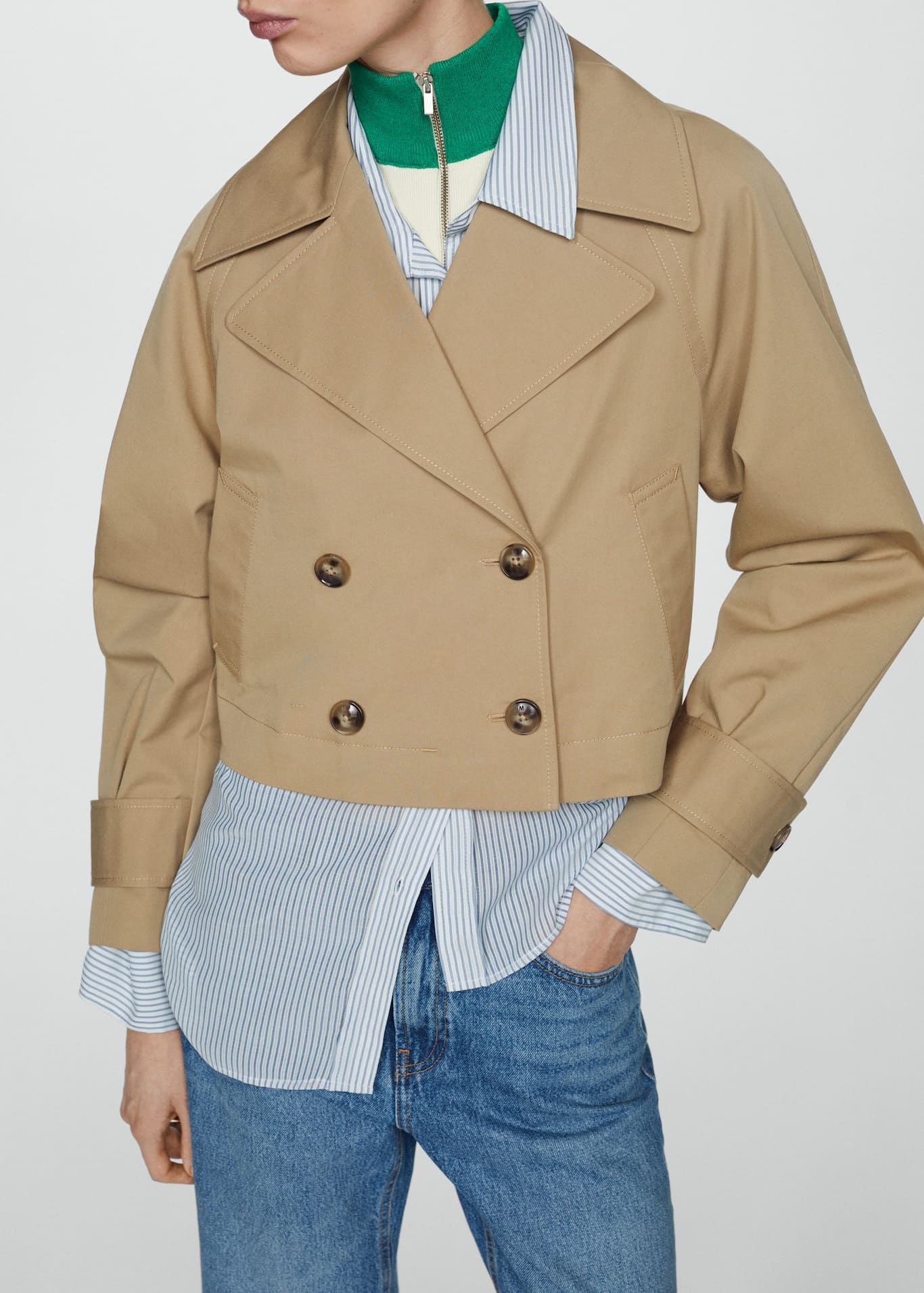 Cropped Trench Coat With Lapels Women Mango Usa