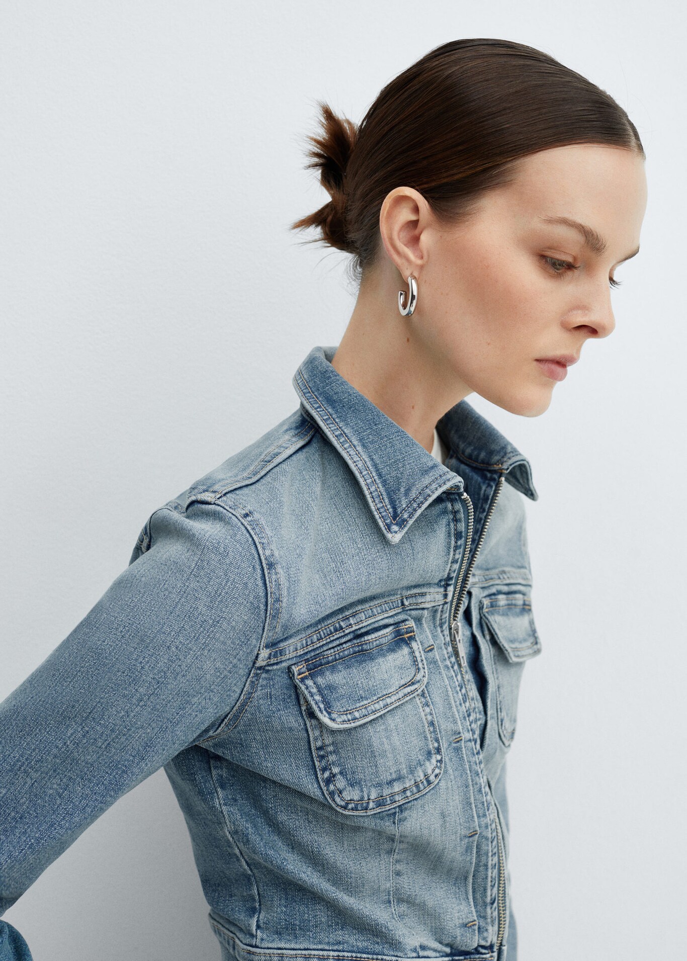 Crop spijkerjack met rits - Dames | Mango Nederland