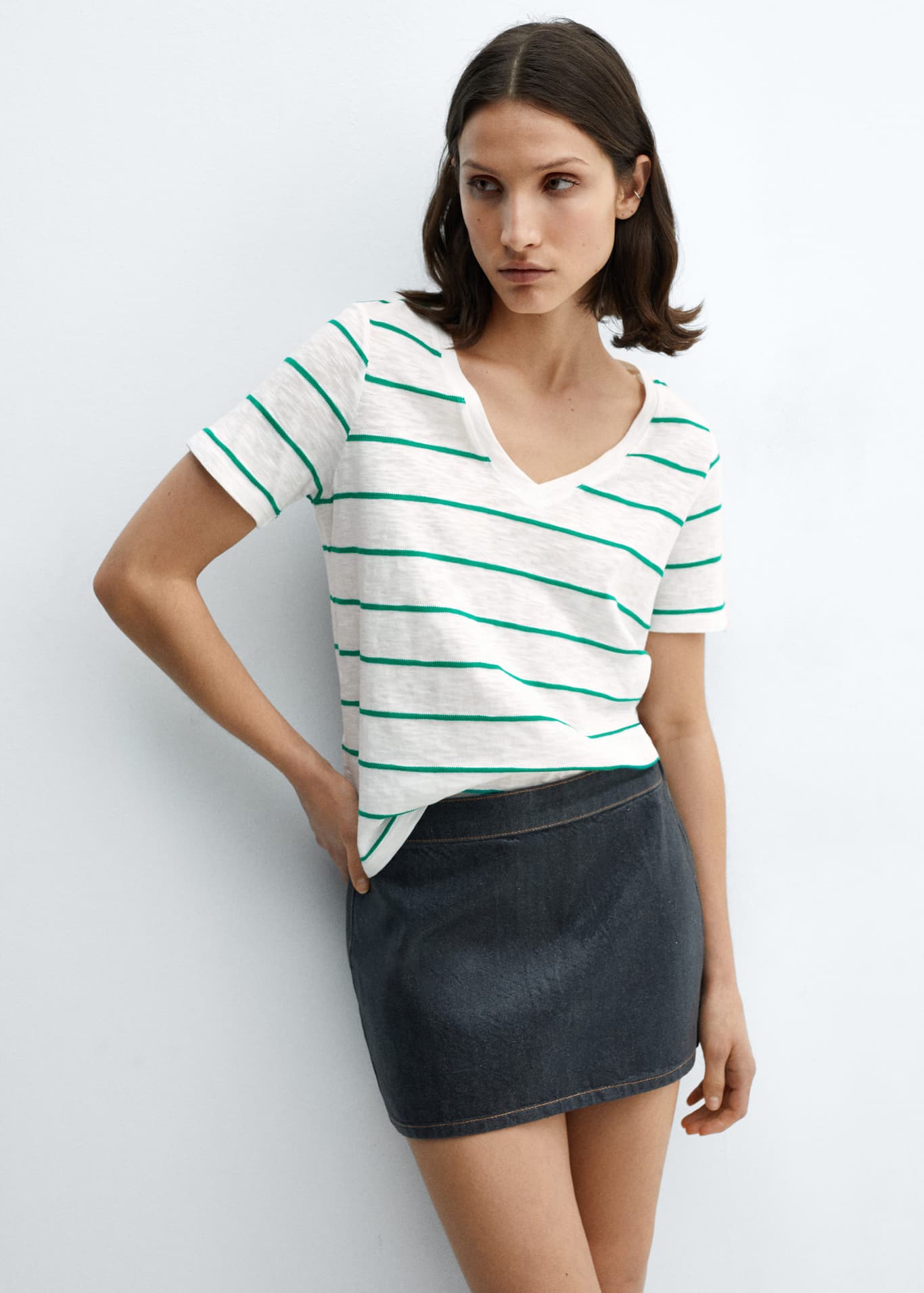V Neck Striped T Shirt Woman Mango Kenya