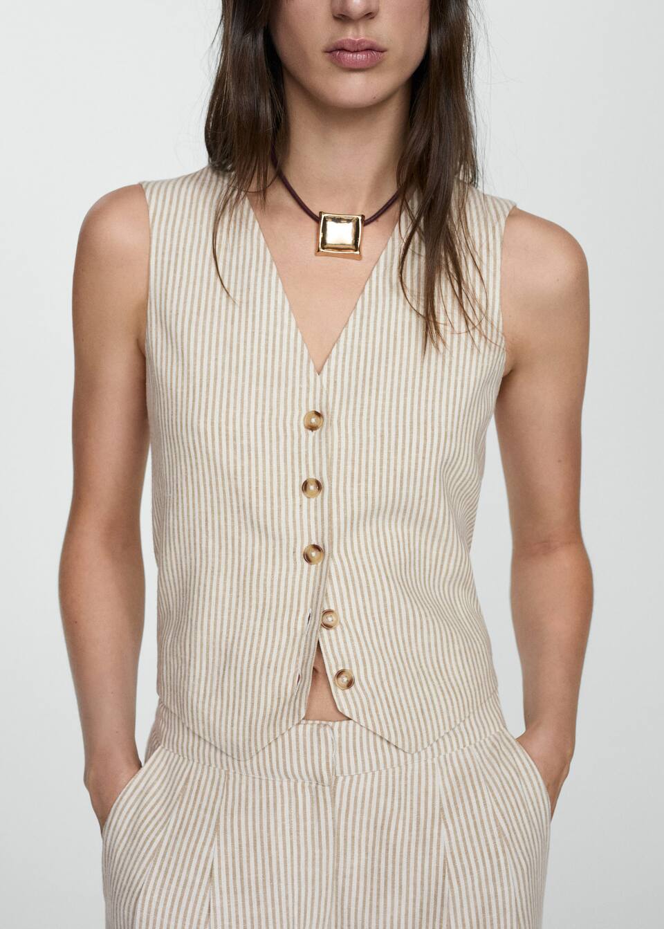 Striped linen suit vest - Woman | Mango Greece