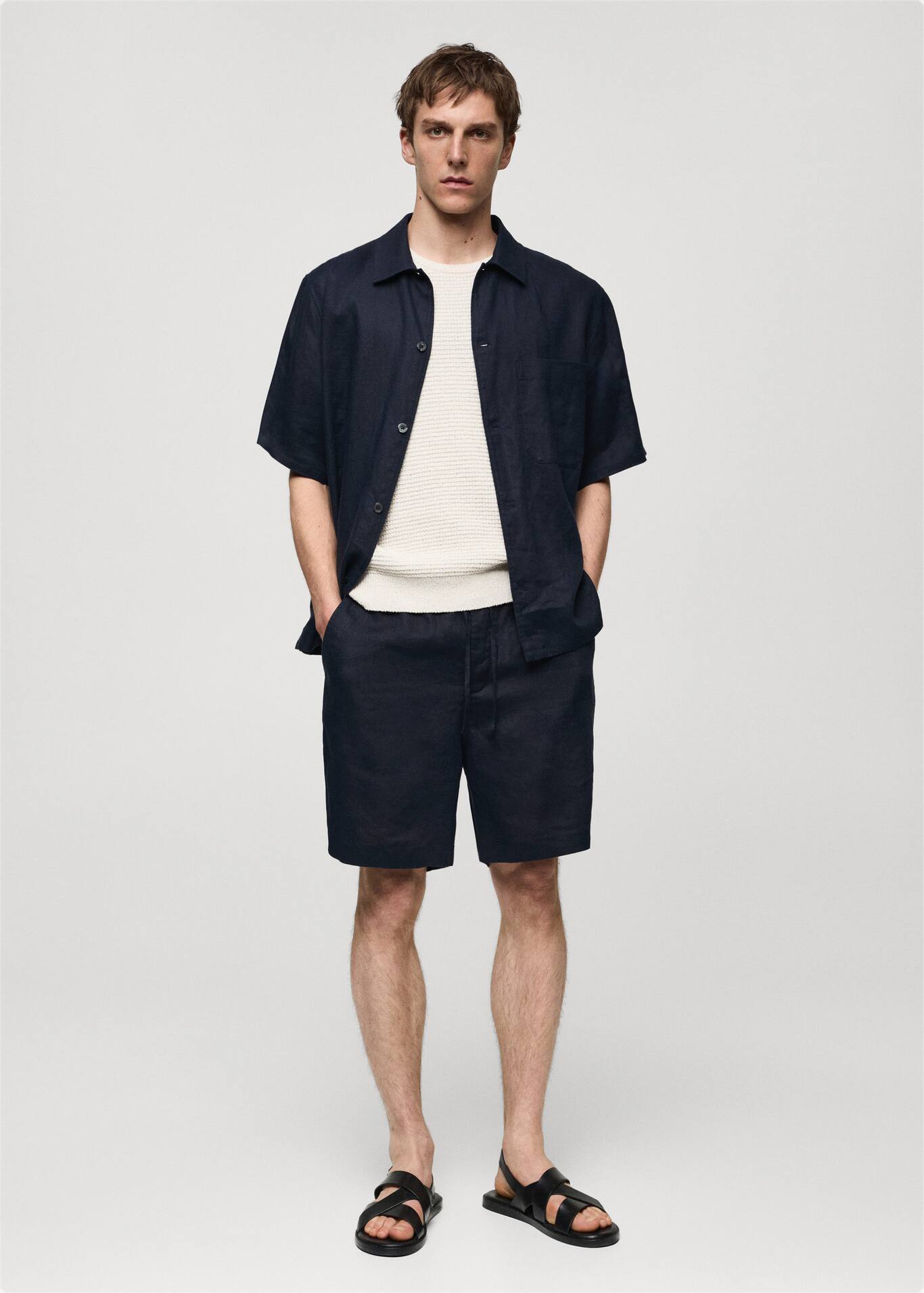 Calções de 100% linho com cordão - Homem | Mango Man Mozambique