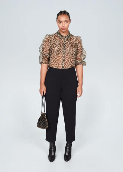 Leopar desenli organze bluz