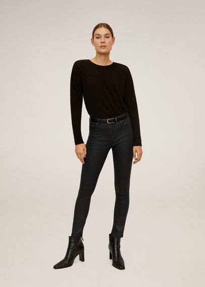 Deri görünümlü kısa paçalı Isa jean pantolon