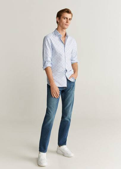 Dar kesim desenli pamuklu gömlek Dar kesim desenli pamuklu gömlek