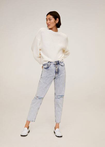 Soluk görünümlü mom-fit jean pantolon