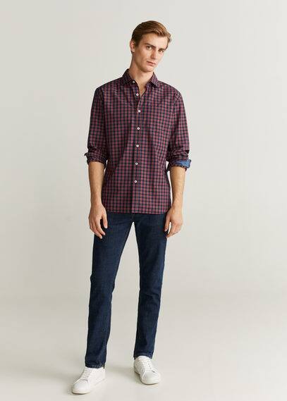 Regular kesim kareli pamuklu gömlek