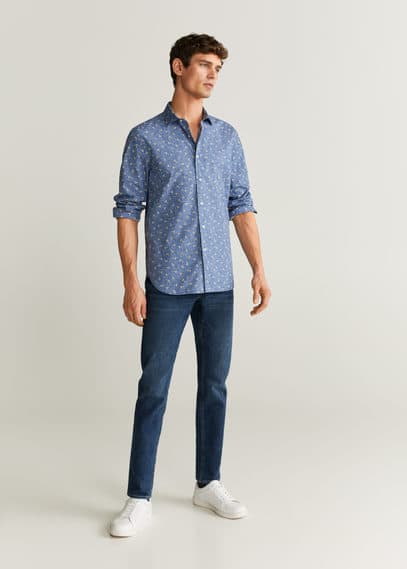 Dar kesim desenli pamuklu gömlek Dar kesim desenli pamuklu gömlek