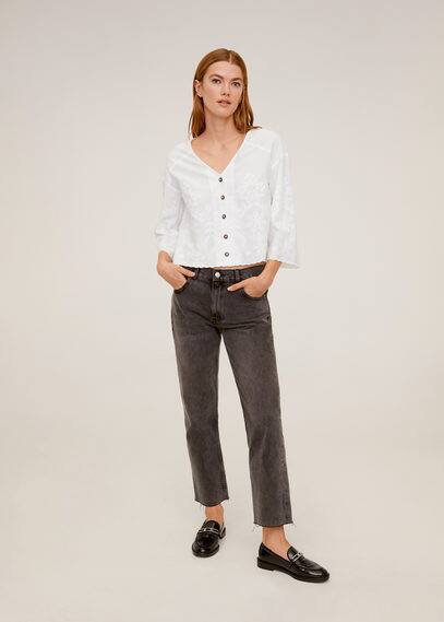 İşlemeli koton bluz