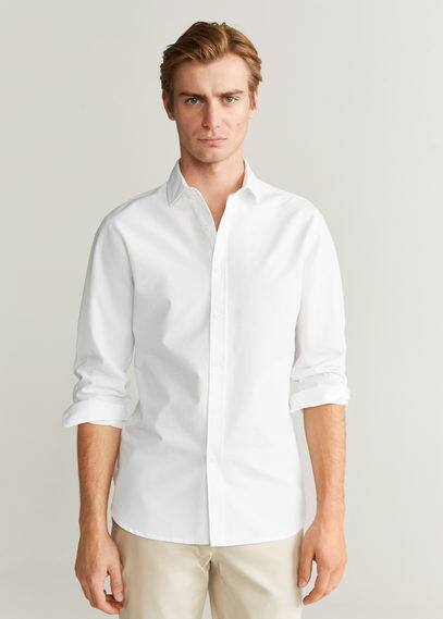 Düz kesimli kalıplı pamuklu gömlek Düz kesimli kalıplı pamuklu gömlek