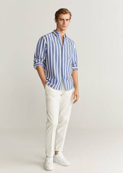 Regular kesim çizgili pamuklu gömlek