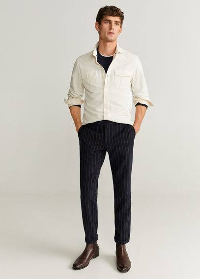 Dar kesimli cepli pamuklu gömlek