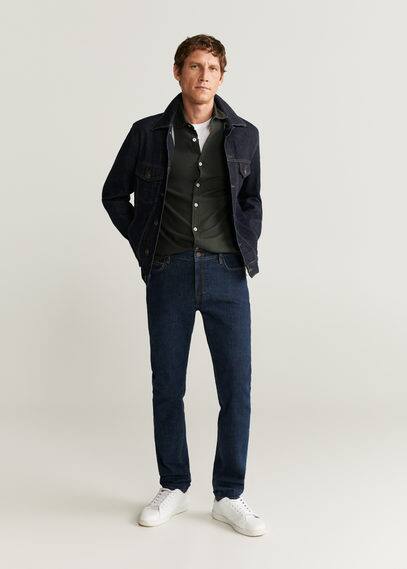 Düz kesimli kalıplı pamuklu gömlek