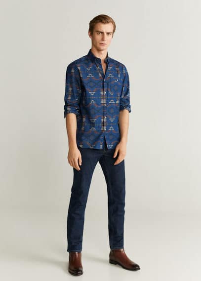 Regular kesim desenli pamuklu gömlek Regular kesim desenli pamuklu gömlek