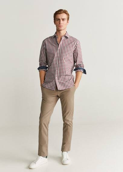 Regular kesim kareli pamuklu gömlek