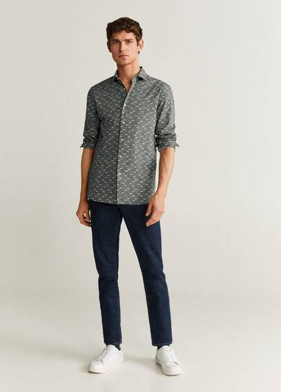 Dar kesim desenli pamuklu gömlek Dar kesim desenli pamuklu gömlek