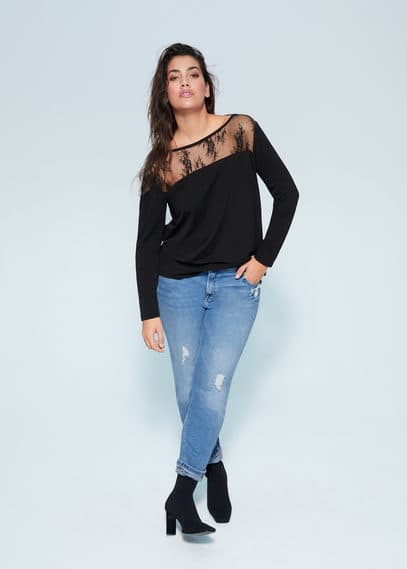 Dantel parçalı tişört