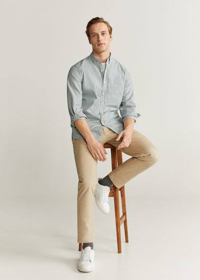 Regular kesim çizgili pamuklu gömlek