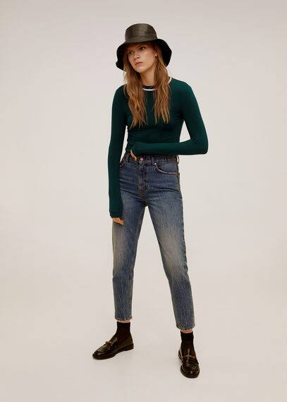 Kontrast yakalı fitilli tişört