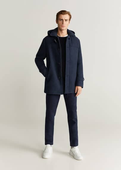 Çıkarılabilir kapüşonlu yün palto