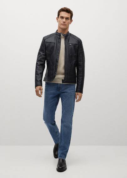 Suni deri biker ceket