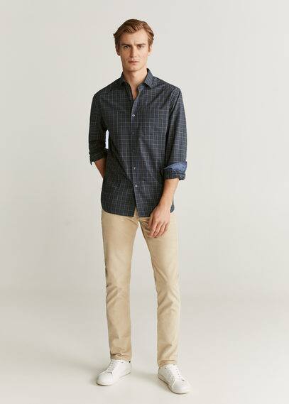 Regular kesim kareli pamuklu gömlek