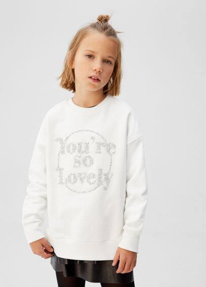 Kristal taş yazılı pamuklu sweatshirt