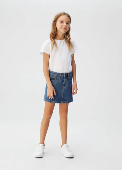 Orta açık yıkama kot etek