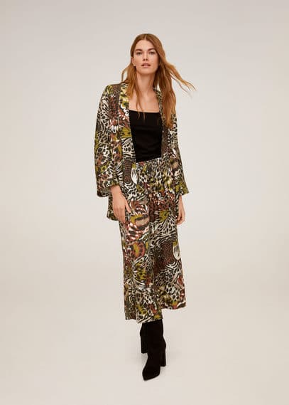 Leopar desenli kaftan