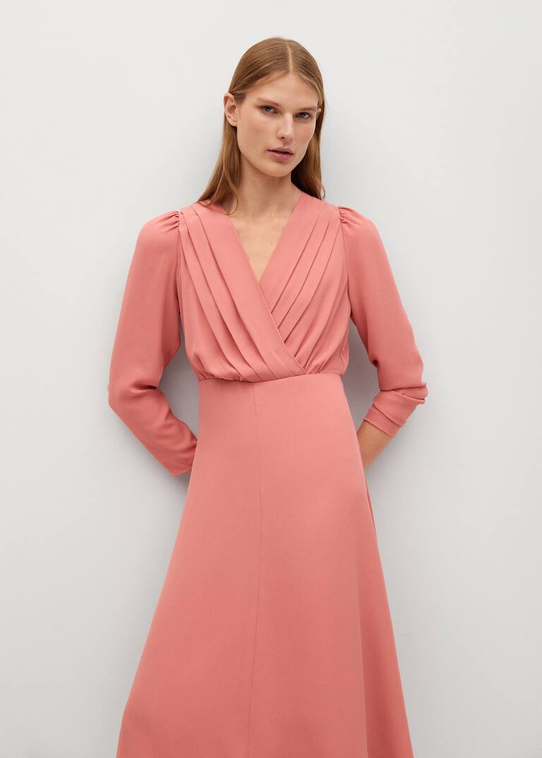 Pleated Detail Dress Women Mango Outlet Usa