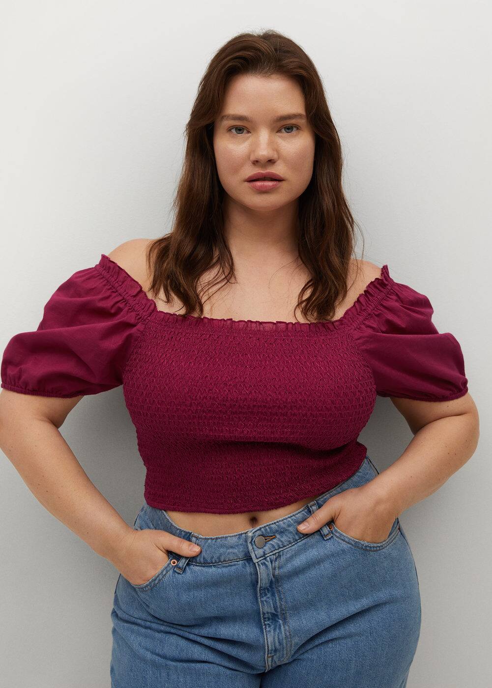 Puff Sleeve Ruched Blouse Plus Sizes MANGO OUTLET USA